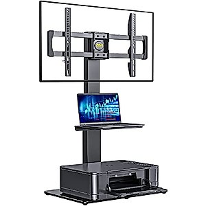 75 Inch TV Stand with Mount, Height Adjustable Swivel Floor TV Stand with Shelves for 32 37 43 49 50 55 60 65 70 75 inch LCD LED TVs, TV Stand for Bedroom, Living Room & Corner
