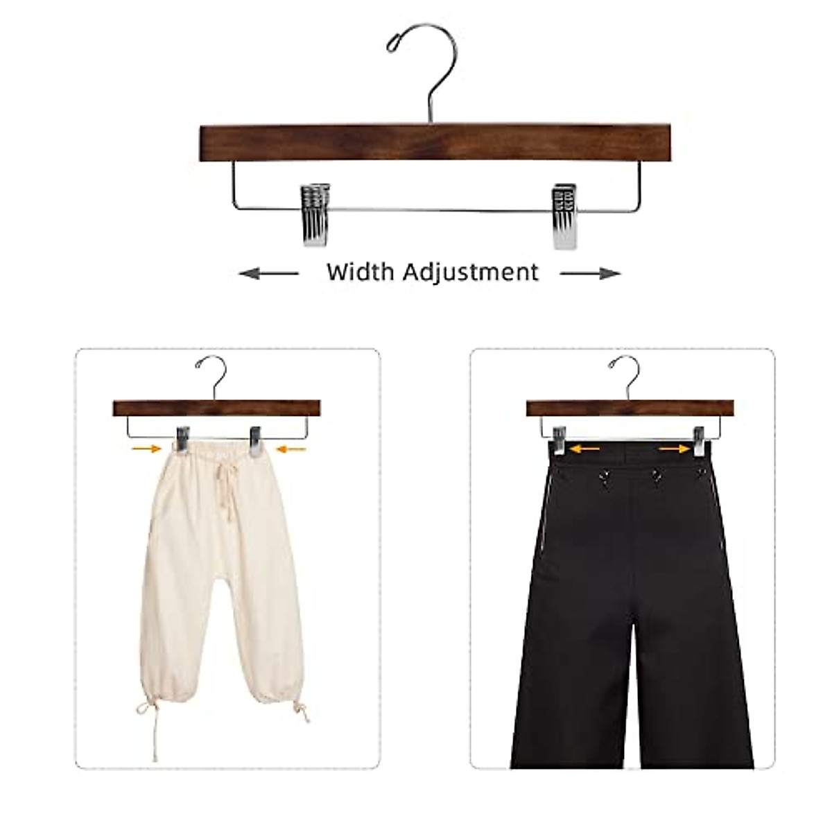 Nature Smile Wooden Pants Skirt Trousers Hangers with Clips (10Pcs Retro)