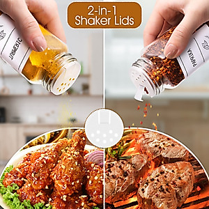 24 Pcs Glass Spice Jars with Airtight Bamboo Lids, 6oz 180ml Empty Square Seasoning Bottles Containers with Shaker Lids, Labels, Measuring Spoon& Silicone Funnel Good for Spice Rack Cabinet Drawer