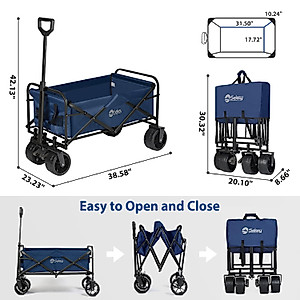 Sekey Heavy Duty Foldable Wagon with 330lbs Weight Capacity, Collapsible Folding Utility Garden Cart with Big All-Terrain Beach Wheels & Drink Holders.Blue