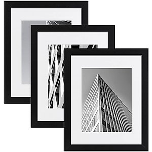 ELSKER&HOME 16x20 Picture Frame,Photos 11x14 with mat or 16 x 20 without Mat,Black Poster Frame Set of 3, Include 3 Wall Art Prints, Horizontal and Vertical Wall Mounting