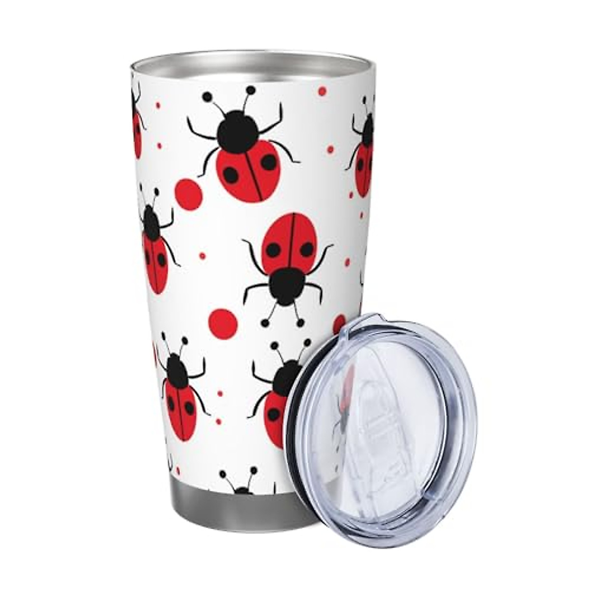 Tangopi Red Ladybug Pattern 20 oz Tumbler with Lid and Straw Insulated Travel Coffee Mug Reusable Spill Proof Coffee Cups Stainless Steel Water Bottle for Hot and Cold Drinks
