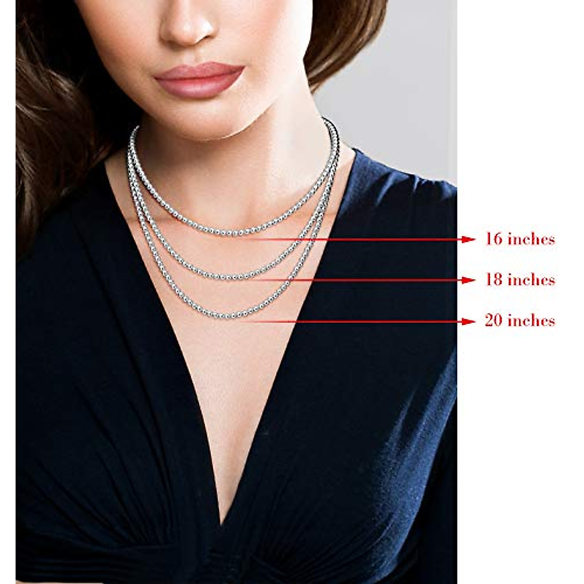 Miabella Italian 925 Sterling Silver Handmade 4mm Bead Ball Strand Chain Necklace for Women, Made in Italy (Length 18 Inches (Small))