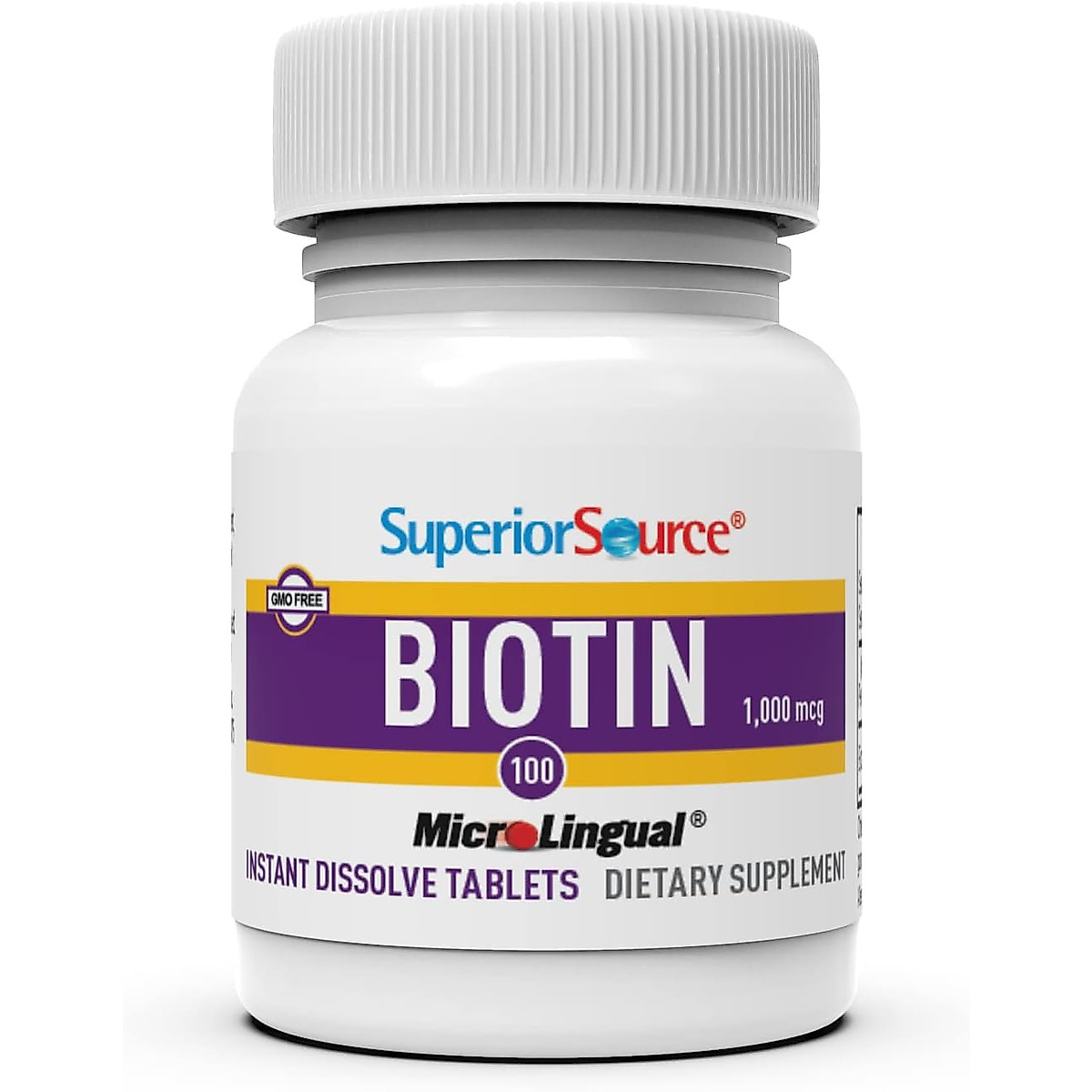 Superior Source Biotin 1000 mcg. Under The Tongue Quick Dissolve MicroLingual Tablets, 100 Count, Supports Healthy Hair, Skin, and Nail Growth, Helps Support Energy Metabolism, Non-GMO