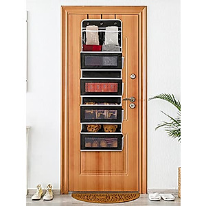 JARLINK 2 Pack 5-Shelf Over Door Hanging Organizer, Foldable Wall Mount 4 Big Pocket Storage with PVC Clear Window, Large Capacity Storage for Bedroom, Kitchen, Cosmetics, Toys, Sundries, etc (Black)