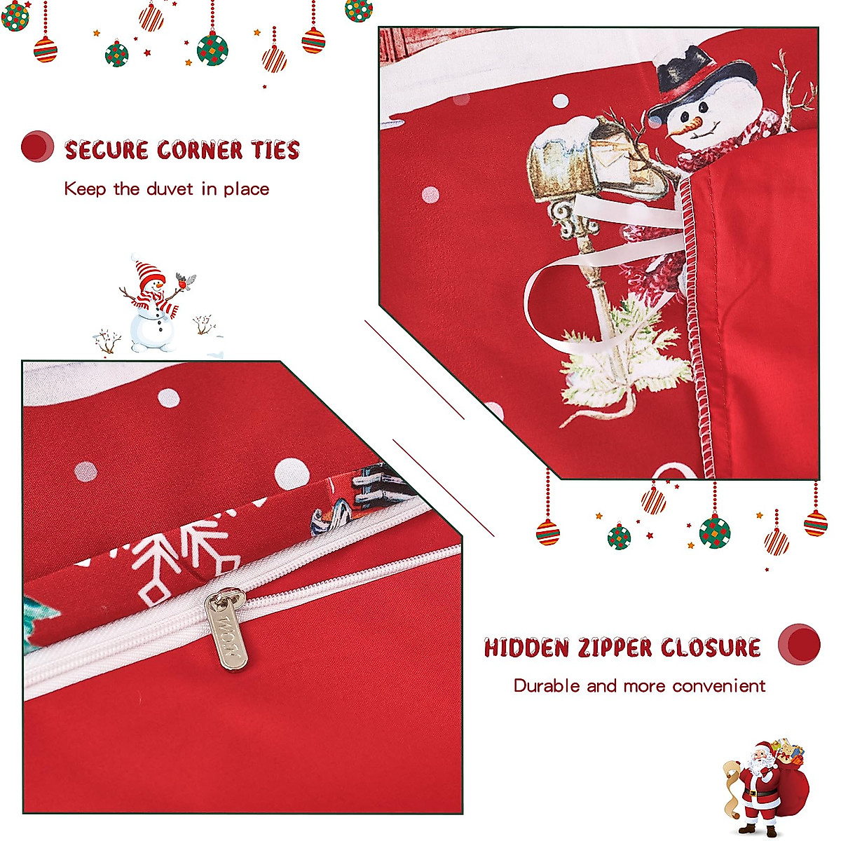 Dobuyly Christmas Duvet Cover Set Queen Size Christmas Tree Reindeer Snowman Pattern Duvet Cover with 2 Pillowcases Soft Microfiber Red Bedding Set for Holiday New Year Gift(3Pcs, 90"x90")