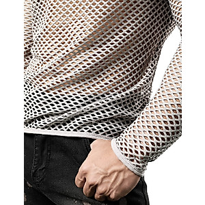 JOGAL Men's Mesh Fishnet Fitted Long Sleeve Muscle Top X-Large WG04 Grey