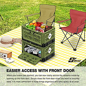 Bigant Heavy Duty Collapsible & Stackable Plastic Milk Crate-Medium Size, Olive, Stackable Open Front Organizer, Set of 1, Snap Lock Foldable Industrial Garage Storage Bin Container Utility Basket