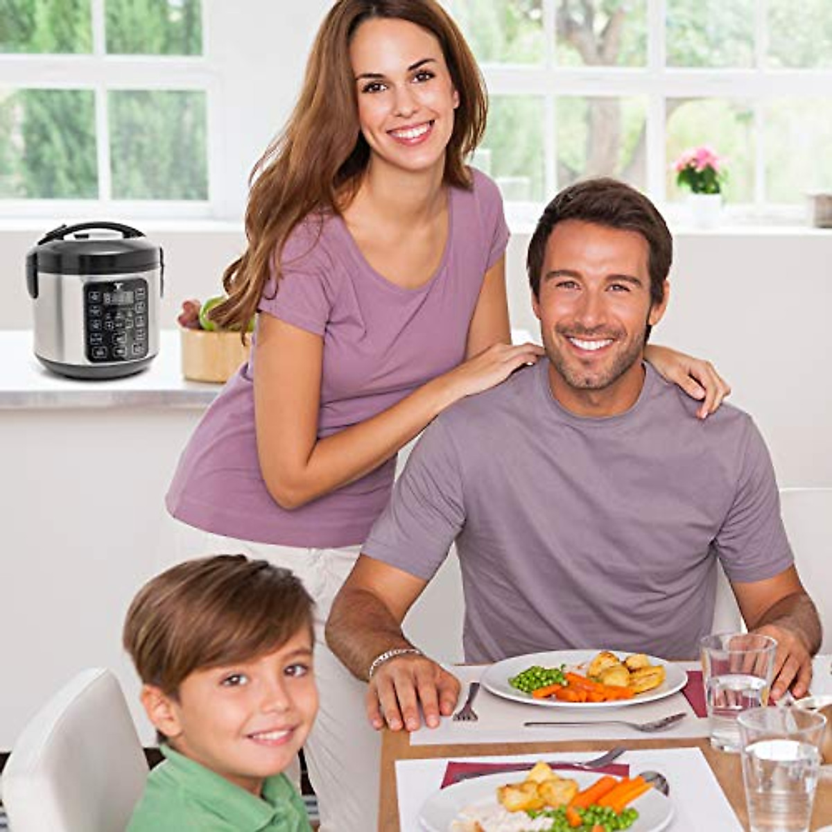 Moss & Stone Electric Multicooker Digital Rice Cooker Small 4-8 Cup 10 Pre-Programmed Settings Brown & White Rice / Food Steamer, Slow Cooker Electric Cooker With Steamer For Vegetables, Nonstick Pot Stainless Steel Rice Cooker