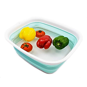 SAMMART 9.45L (2.5 Gallon) Collapsible Tub - Foldable Dish Tub - Portable Washing Basin - Space Saving Plastic Washtub (White/Lake Green, M)