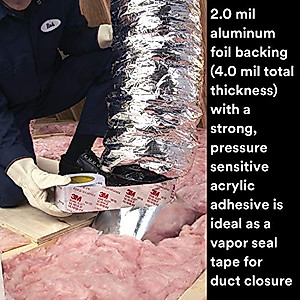 3M Aluminum Foil Tape 3340, 2.5" x 50 yd, 4.0 mil, Silver, HVAC, Sealing and Patching Hot and Cold Air Ducts, Fiberglass Duct Board, Insulation, Metal Repair