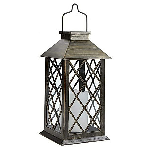 Solar Lantern NB-4 Solar Lantern Hanging Lanterns Waterproof LED Flickering Flameless Candle Mission Outdoor Garden Decorative Lights - Bronze 34.5x14x14cm