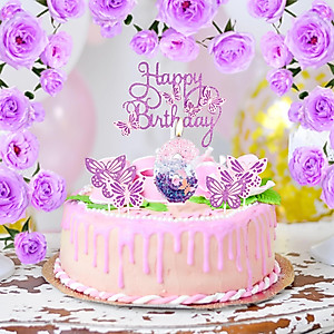 iNINGER Birthday Candles,Number 4 Candle,Butterfly 4th Birthday Decorations for Women/Girl,Cupcake Candle for Party,Purple Handmade Sequin Numeral Candle Wedding Cake Topper Anniversary Party Decor