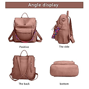 ROOSALANCE Leather Women Backpack Fashion Large Multipurpose Convertible Designer Ladies Purse Shoulder Bags Handbags (Pink)