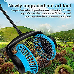 GEEZO Nut Gatherer, Acorn Picker Upper - Side Opening Dump | Pecan Picker Upper - Apply to Acorns, Hickory Nuts, Spiked Balls, Nerf Darts, Golf, Objects 3/4'' to 1-1/2''; 55 inch, 1 Gallon (Blue)