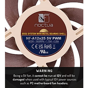 Noctua NF-A12x25 5V PWM, Premium Quiet Fan with USB Power Adaptor Cable, 4-Pin, 5V Version (120mm, Brown)