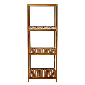 VaeFae Teak Bathroom Shelf, 4-Tier Storae Shelf, Wooden Stand Shelf Organizer for Bathroom, Kitchen, Living Room, Laundry, Garage