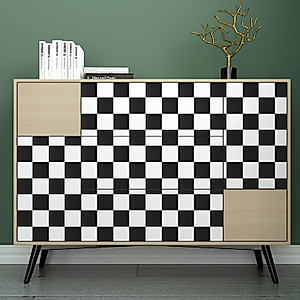 YENHOME Removable Checkered Wallpaper Small Checkered Peel and Stick Wallpaper Neutral Black and White Checker Contact Paper Waterproof Wallpaper for Bathroom Countertops Walls Thick Matte 17.7"X80"