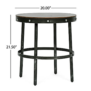 Christopher Knight Home Rivet Side Table, Anitique Gunmetal + Brown Wash