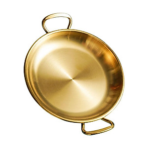 Cabilock Stainless Steel Paella Pan Double Handle Seafood Pan Flat Bottom Snack Plate Non-stick Seafood Lobster Plate for Home Kitchen Outdoor Cooking Supplies Golden