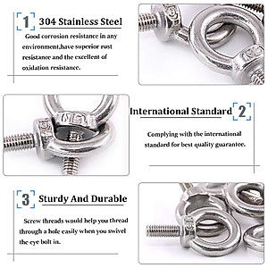 Glarks 36Pcs 304 Stainless Steel M5 Male Thread Machinery Shoulder Lifting Ring Eye Bolt with Lock Nuts/Lock Washers/Flat Washers Set