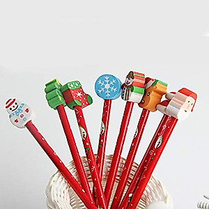 TOYANDONA 24pcs Christmas Pencils with Erasers, Cartoon Christmas Pencils with Eraser Toppers Christmas Gift Party Favors for Children