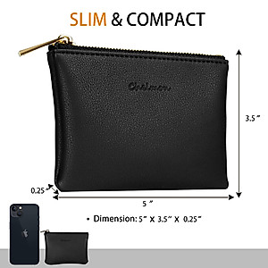 Chelmon Vegan Leather Coin Purse Pouch Change Purse With Zipper For Men Women (Black Up)