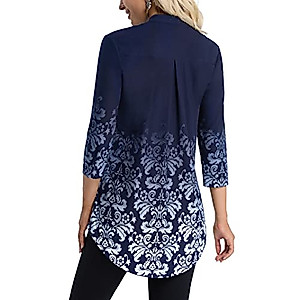 BAISHENGGT Womens Tunic Shirts 3/4 Sleeve Tops Blouses XX-Large Blue Floral