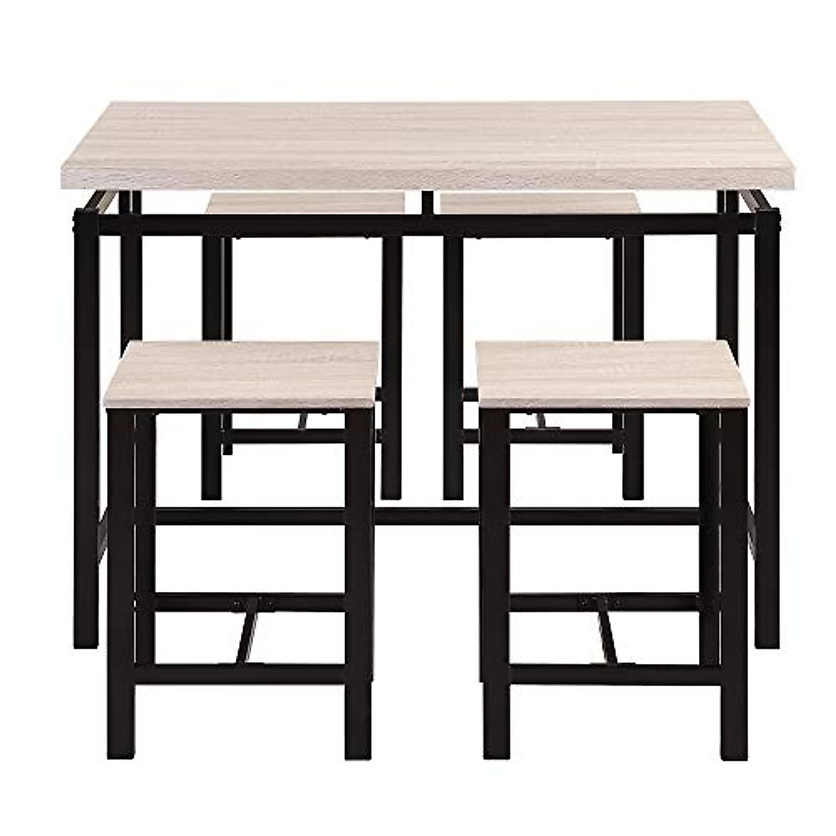 5 Piece Dining Table Set for 4, Kitchen Counter Height Table and 4 Chairs, Bar Table and Chairs Set, Home Kitchen Breakfast Table for Small Spaces Pub Dining Room Kitchen (Beige+Black)