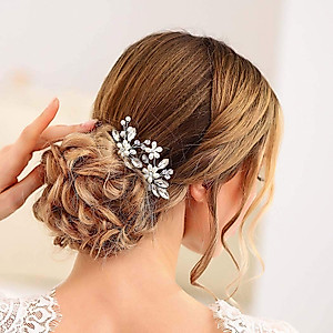JAKAWIN Bride Wedding Pearl Hair Pins Flower Hair Piece Rhinestone Bridal Hair Accessories for Women HP065 (Silver)