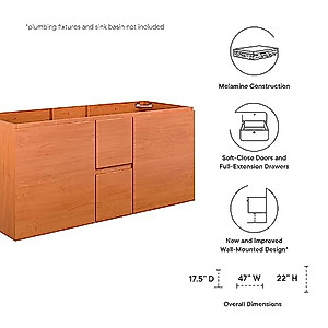 Modway EEI-5883-CHE Scenic 48" Double Wall-Mount Bathroom Vanity Cabinet, Cherry Walnut