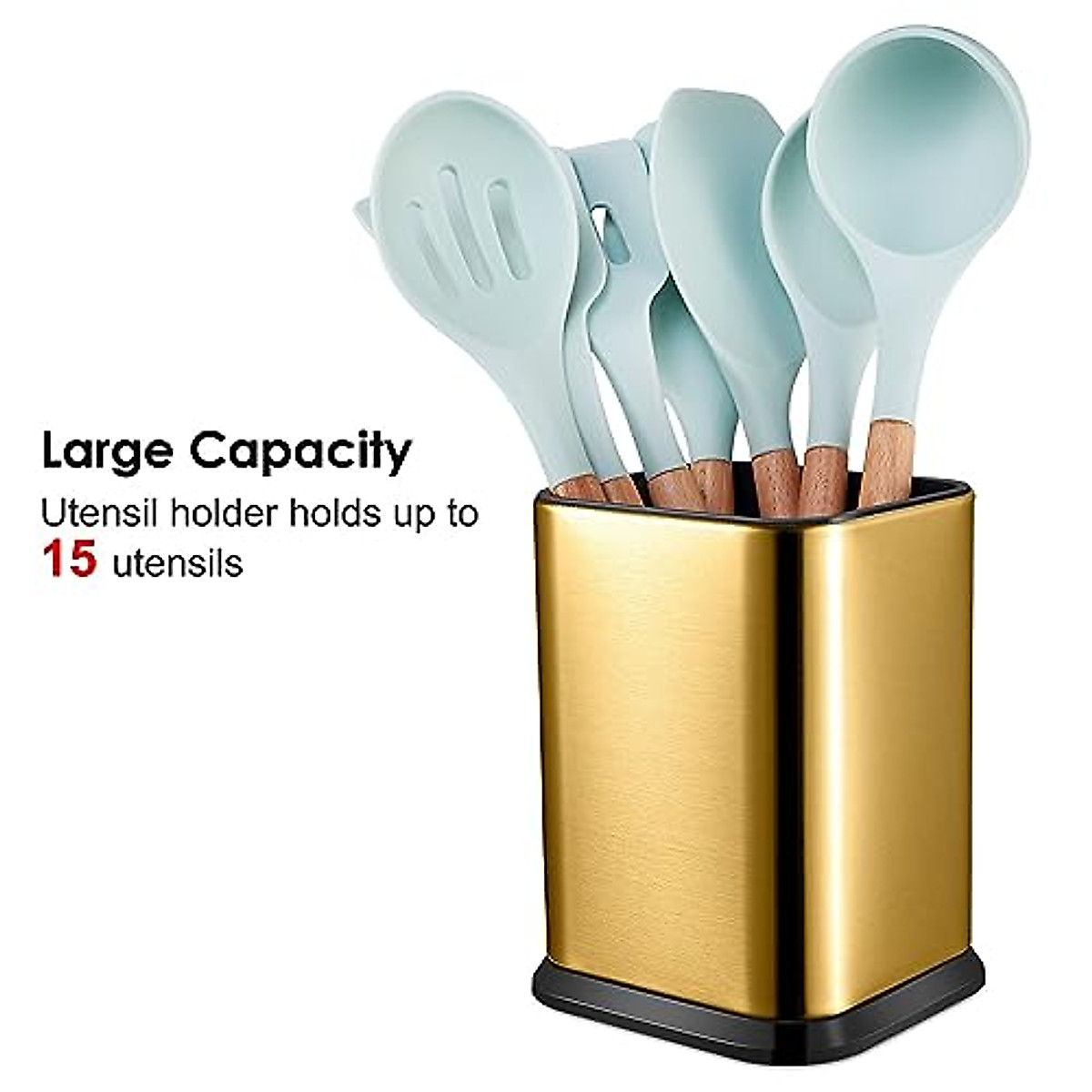 RedCall Stainless Steel Kitchen Utensil Holder for Countertop, Spoon Spatula Organizer,Modern Rectangular Large Cooking Utensil Caddy Counter,Utensil Crock (Stainless Steel Gold)
