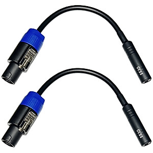 CESS-025 1/4 TS Female to Speakon Speaker Cables - Speakon to 6.35 mm Mono Jack Adapter - Speaker Plug Adapter 1/4" to Twist Lock Speak-On - 2 Pack