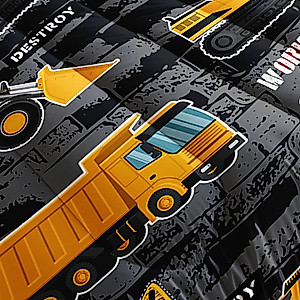 Datura home Kids Engineering Car Bedding Comforter Set Tractor Truck Printed Pattern Bedding Set with 1 Comforter and 2 Pillowcases for Boys Bedroom All Season(Truck2 Twin), Twin 68x86inches