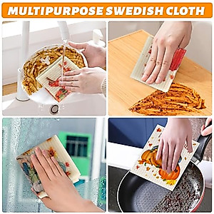 6 Pcs Thanksgiving Swedish Dishcloths Turkey Pumpkins Kitchen Dishcloth Autumn Fall Kitchen Towel Decor Absorbent Quick Drying Reusable Cleaning Dish Cloths for Home Counter Wipes
