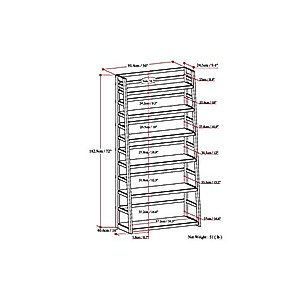 SIMPLIHOME Acadian SOLID WOOD 72 inch x 36 inch Wide Ladder Shelf Bookcase in Brunette Brown with 6 Shelves, for the Living Room, Study and Office