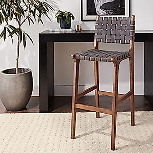 Ball & Cast Upholstered bar stools with Back, Solid Wood Frame and Faux Leather Woven Strips, bar Height Stool Dark Grey, Fully Assembled (HSA-1110-30)