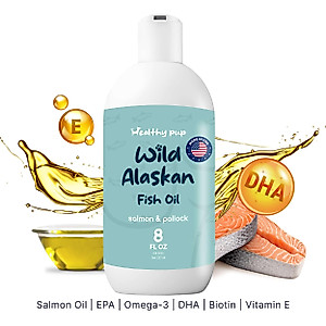 Wild Alaskan Salmon Oil for Dogs with Pollock Oil - 8 oz of Pollock and Salmon Oil, Omega 3 Fish Oil, EPA, and DHA - Dogs Skin and Coat Supplement - Made in USA