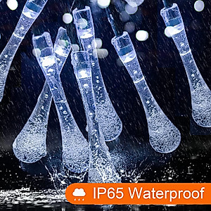 Outdoor Solar String Lights,30 LED Water Drop Solar Lights with 8 Modes,Waterproof Solar Powered Raindrop Lights for Garden Yard Porch Wedding Party Decor -Cold White