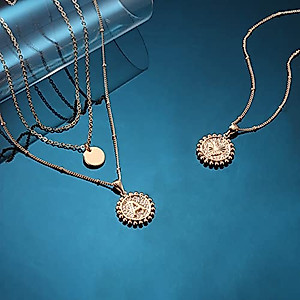 Layered Necklaces for Women Trendy, 14K Gold Plated Layering Disc Choker Necklace Handmade Letter A Pendant Coin Initial Necklaces for Women Layered Gold Necklaces for Women Gold Jewelry for Women