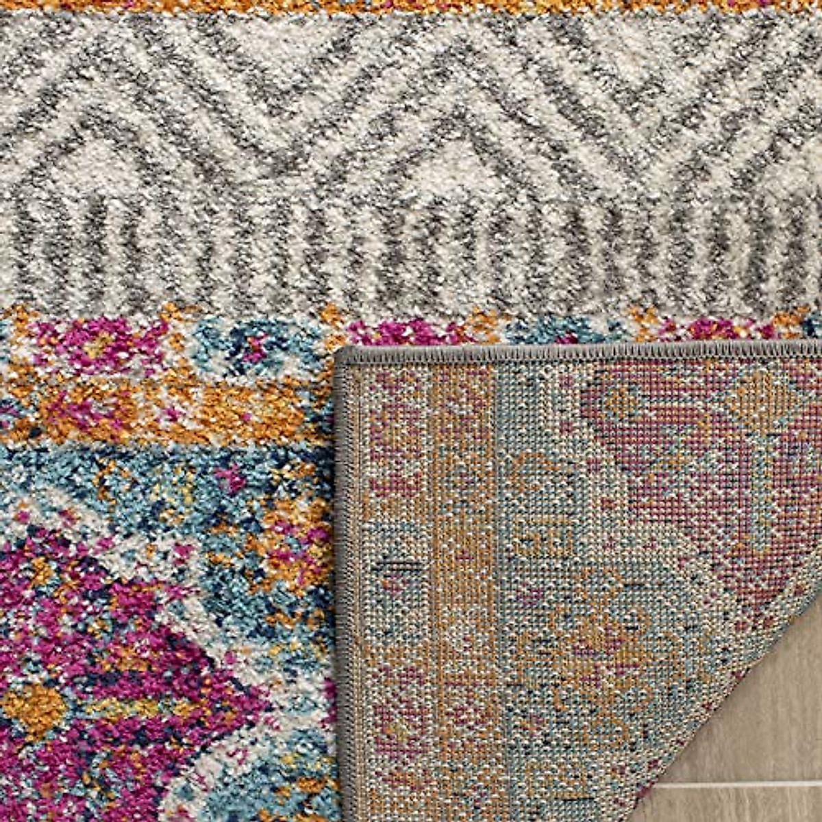 SAFAVIEH Madison Collection 9' x 12' GreyIvory MAD614F Colorful Boho Chic Non-Shedding Living Room Bedroom Dining Home Office Area Rug
