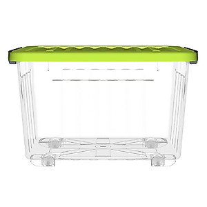 Cetomo 35L*3 Plastic Storage Box,Transparent, Tote box,Organizing Container with Durable green Lid and Secure Latching Buckles, Stackable and Nestable, 3Pack, with Buckle