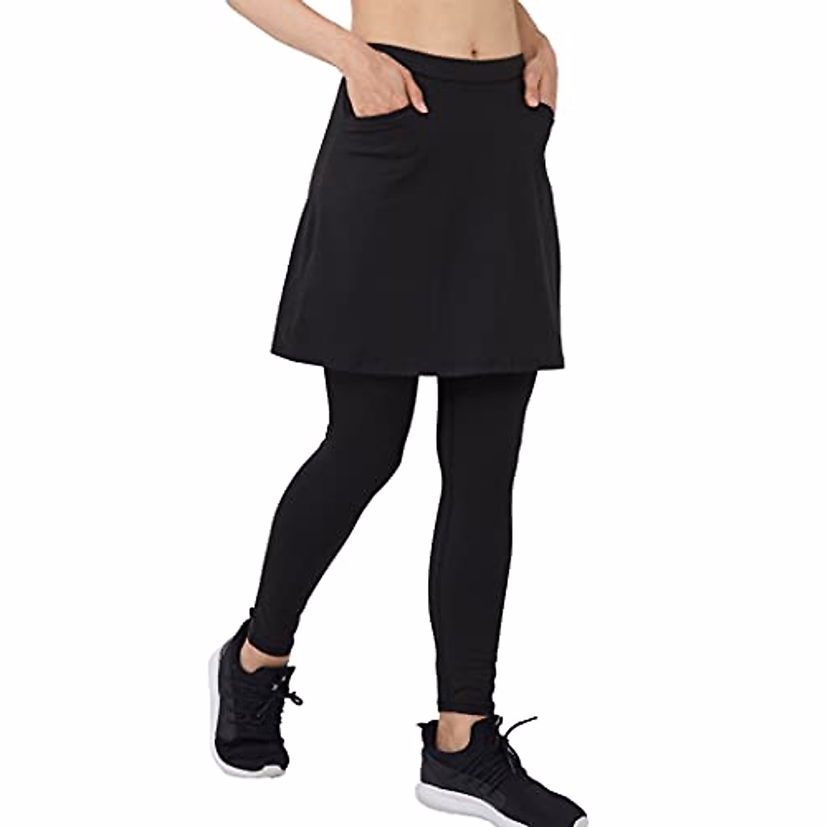 alvon Women Knee Length Skirts with Leggings Modest Skirt with Leggings Golf Skirt with Leggings Athletic Skort with Leggings Black L