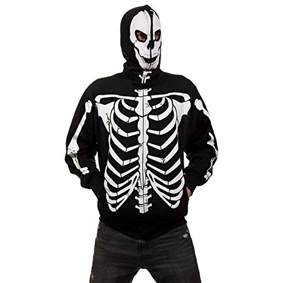Calhoun Men's Glow in The Dark Skeleton Costume Zip Hoodie (Black, X-Large)