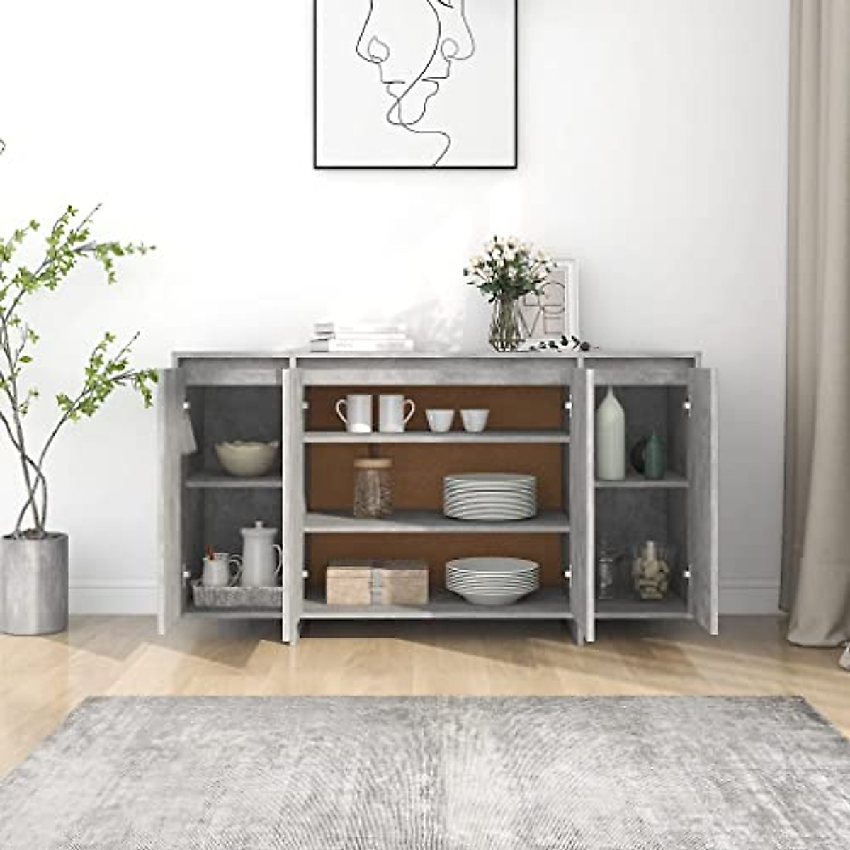 loibinfen Sideboard Buffet Server Storage Cabinet with 4 Doors, Console Table Home Kitchen Sideboard Dining Room Furniture Entryway Cupboard, Concrete Gray 53.1"x16.1"x29.5" -AA