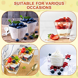 600 Pcs 3.4 oz Plastic Dessert Cups Parfait Cups with Lids and Spoons Mini Appetizer Cups Clear Square Disposable Cups Dessert for Pudding Fruit Ice Cream Wedding Baby Shower Birthday Decorations