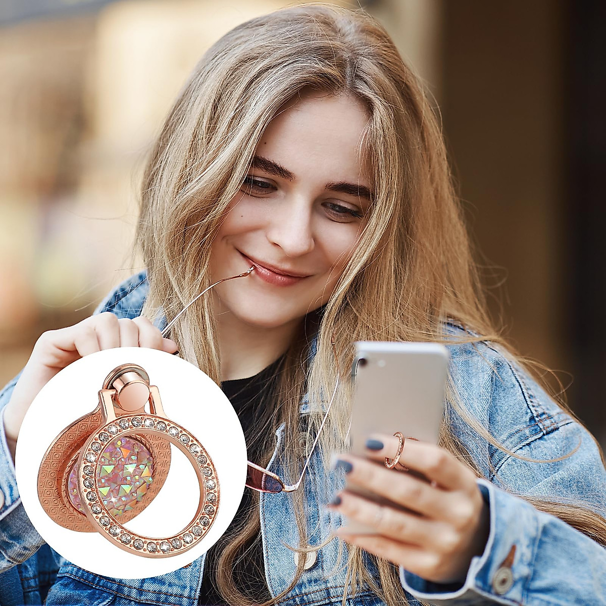 WLLHYF 4 Pack Cell Phone Ring Holder Stand Metal Round Rhinestones Finger Grip Loop 360 Degree Rotation Generic Phone Hand Holder Kickstand Cellphone Case Accessories