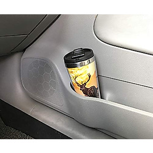 NVJUI JUFOPL Men Women Red Deer Morning Sun Funny Coffee Mug for Travel, With Flip Lid, Stainless Steel, Water Bottle Cup 15 oz