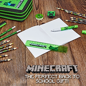 Minecraft Children's Pencil Case with Multiple Compartments, Stationery Included – School Supply (Green Mob)