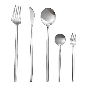 PILER 30-Piece Dinner Knife Fork Spoon Salad Fork Teaspoon Set, Stainless Steel Flatware, For 6 Bright Silver